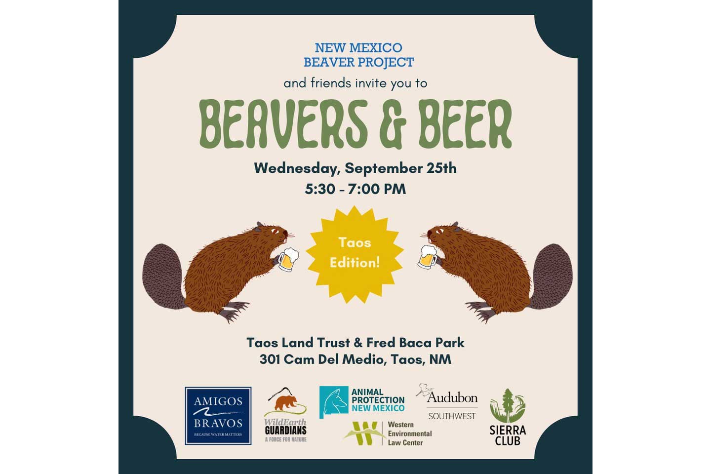 Beavers + Beer Taos Edition – Wednesday, September 25th, 5:30 – 7:00 PM - New Mexico Beaver ...
